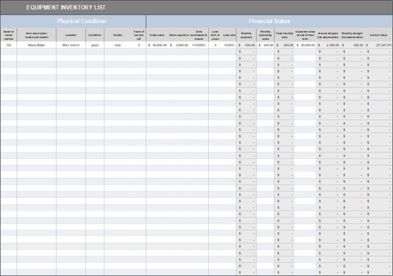 Free Daily Use Equipment Inventory List Template in Excel